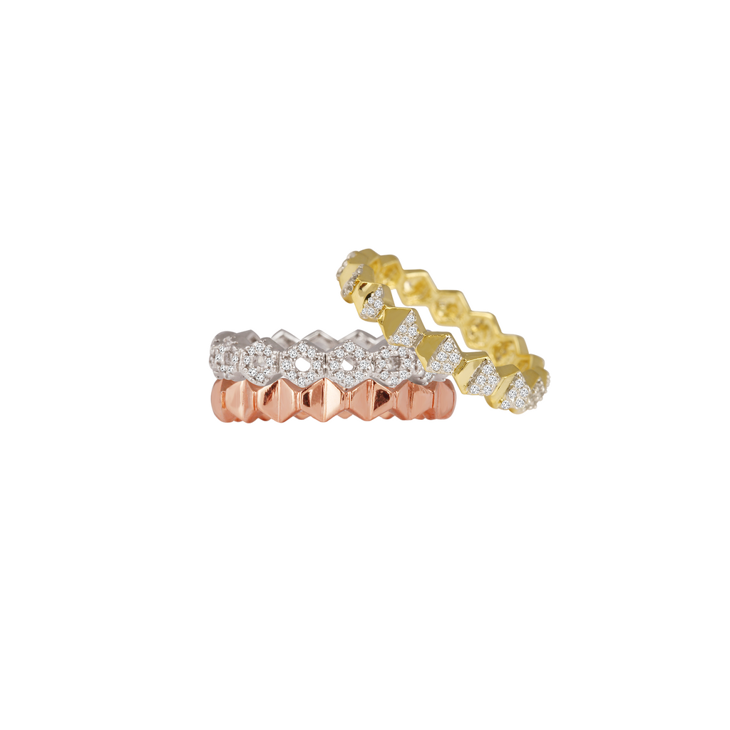 Lab-Grown Tri-Coloured Lattice Stack Ring | DiAi Designs